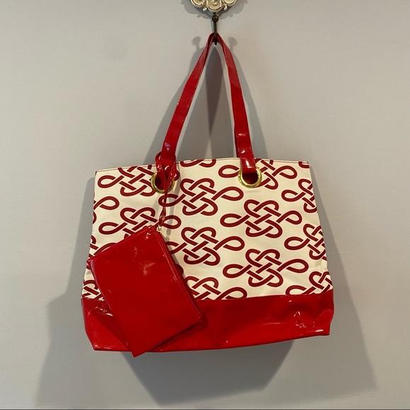 Estee Lauder | Bags | Este Lauder Red And Cream Celtic Knot Pattern ...